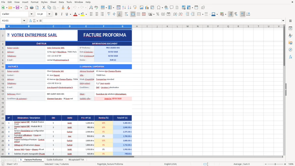 Modèle Facture Proforma Excel Gratuit - 2026